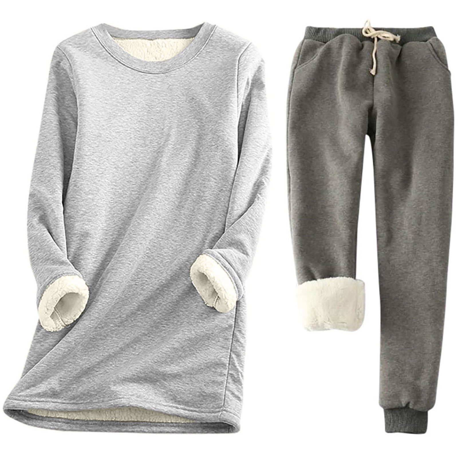 miqiqism Womens 2 Piece Outfits Fleece Sweatsuit Plus Size Sweatshirt ...