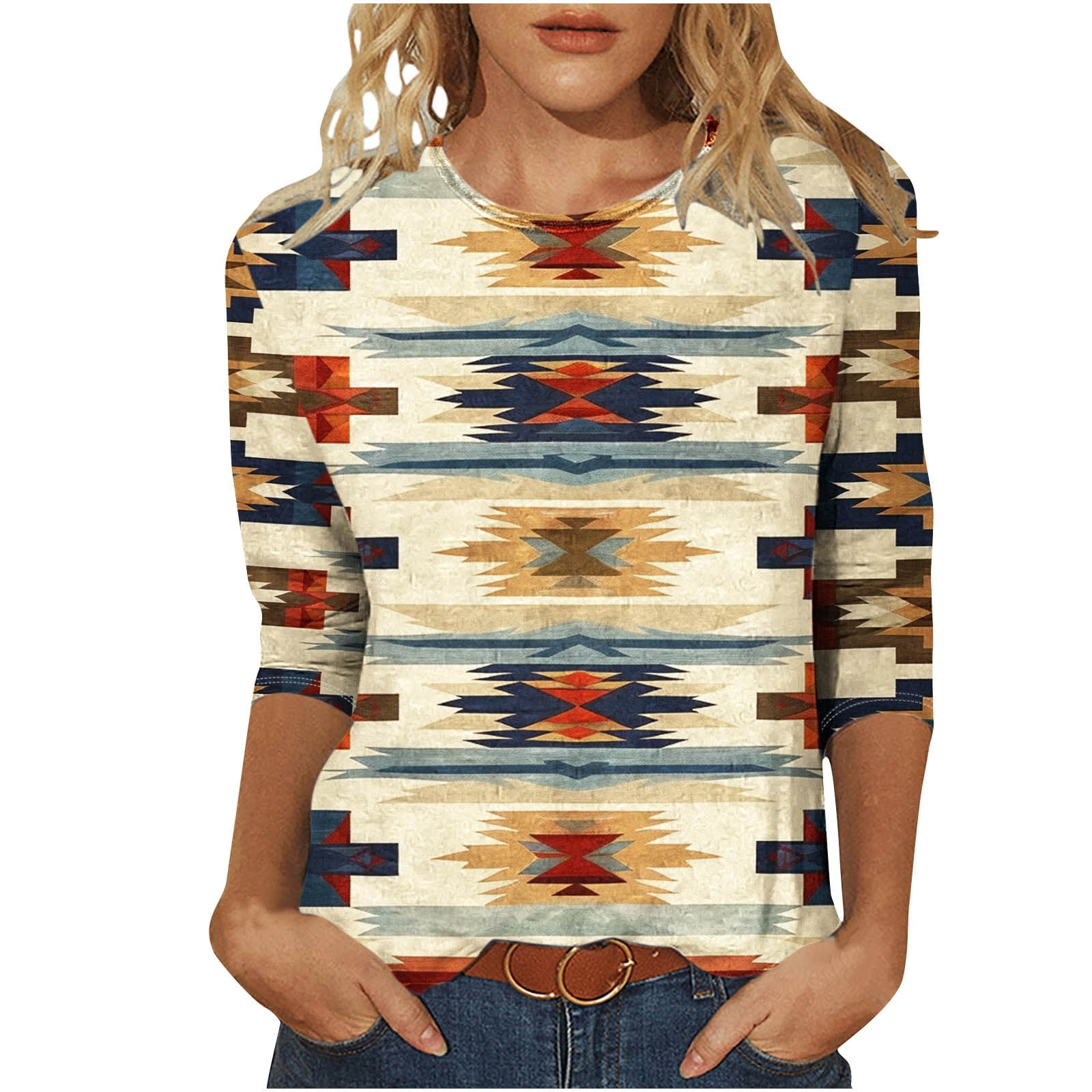 miqiqism Womens Casual 3/4 Length Sleeves Tops Juniors Trendy Loose T ...