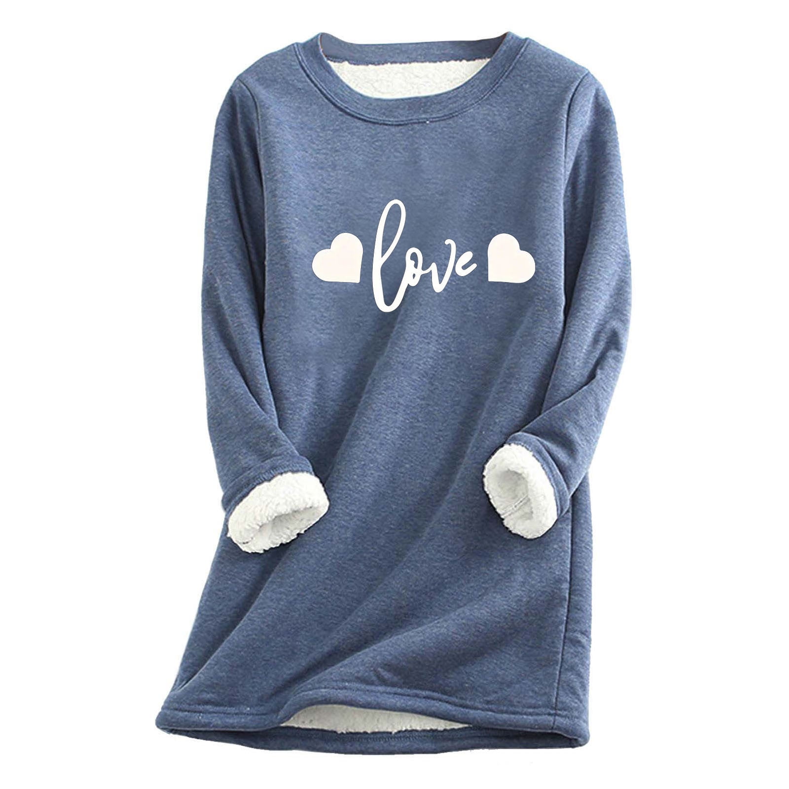 miqiqism Womens Sherpa Lined Fleece Sweater Trendy Crew Neck Pullover ...