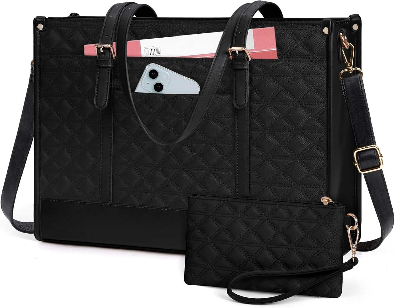 mirlewaiy Laptop Bag for Women 15.6 Inch Vegan Leather Work Tote Bag ...