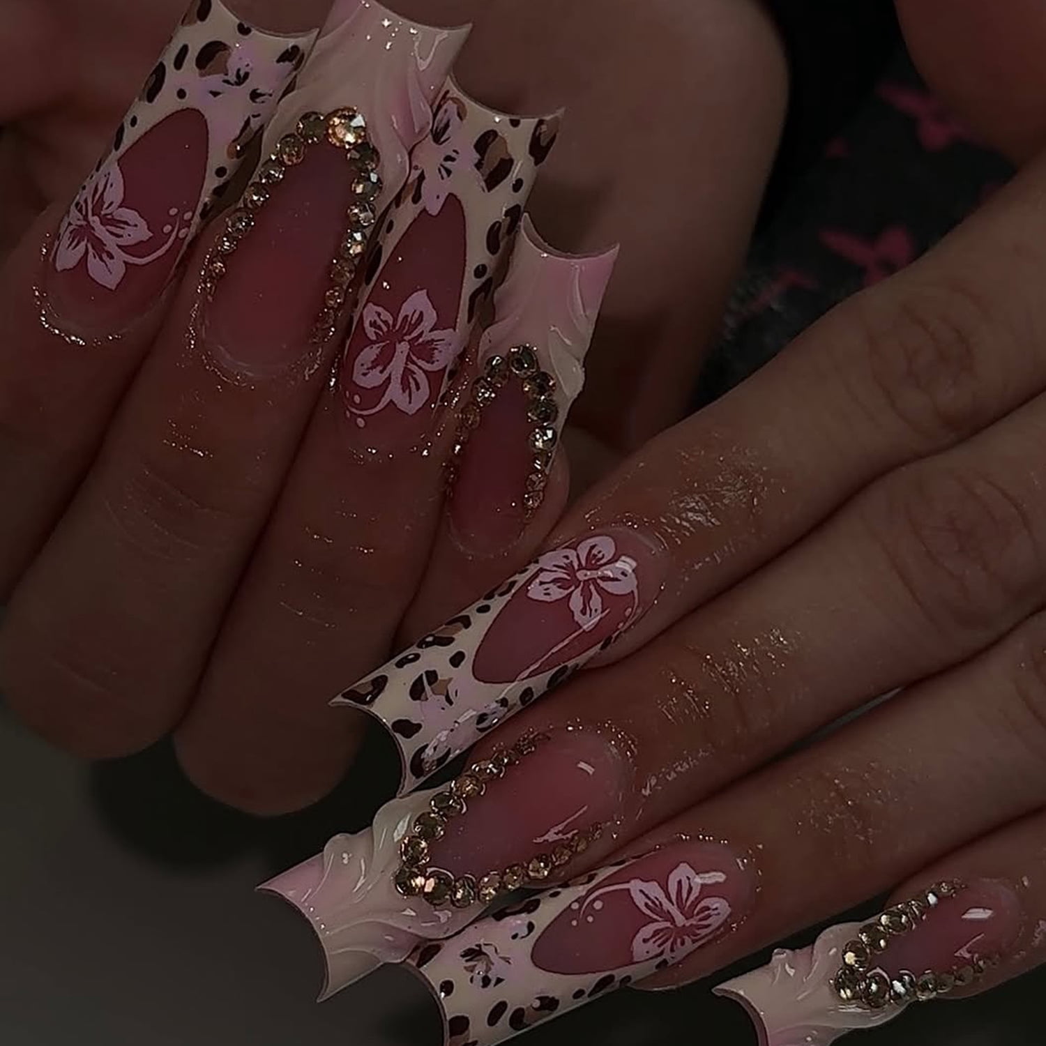 mirlewaiy Long Square Press On Nails | Glossy Ombre Pink French Tip ...
