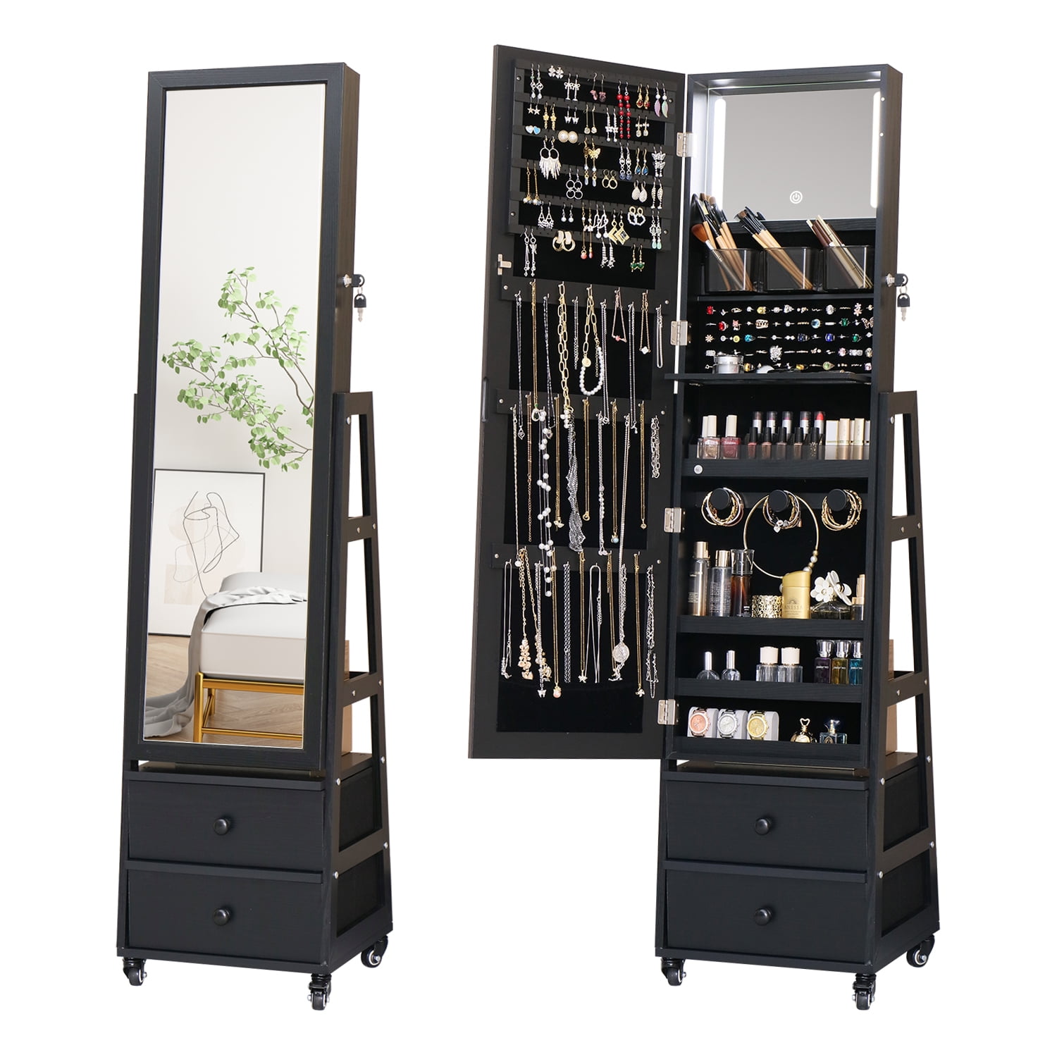 Full Length Mirror Jewelry Cabinet Standing with Jewelry Storage ...
