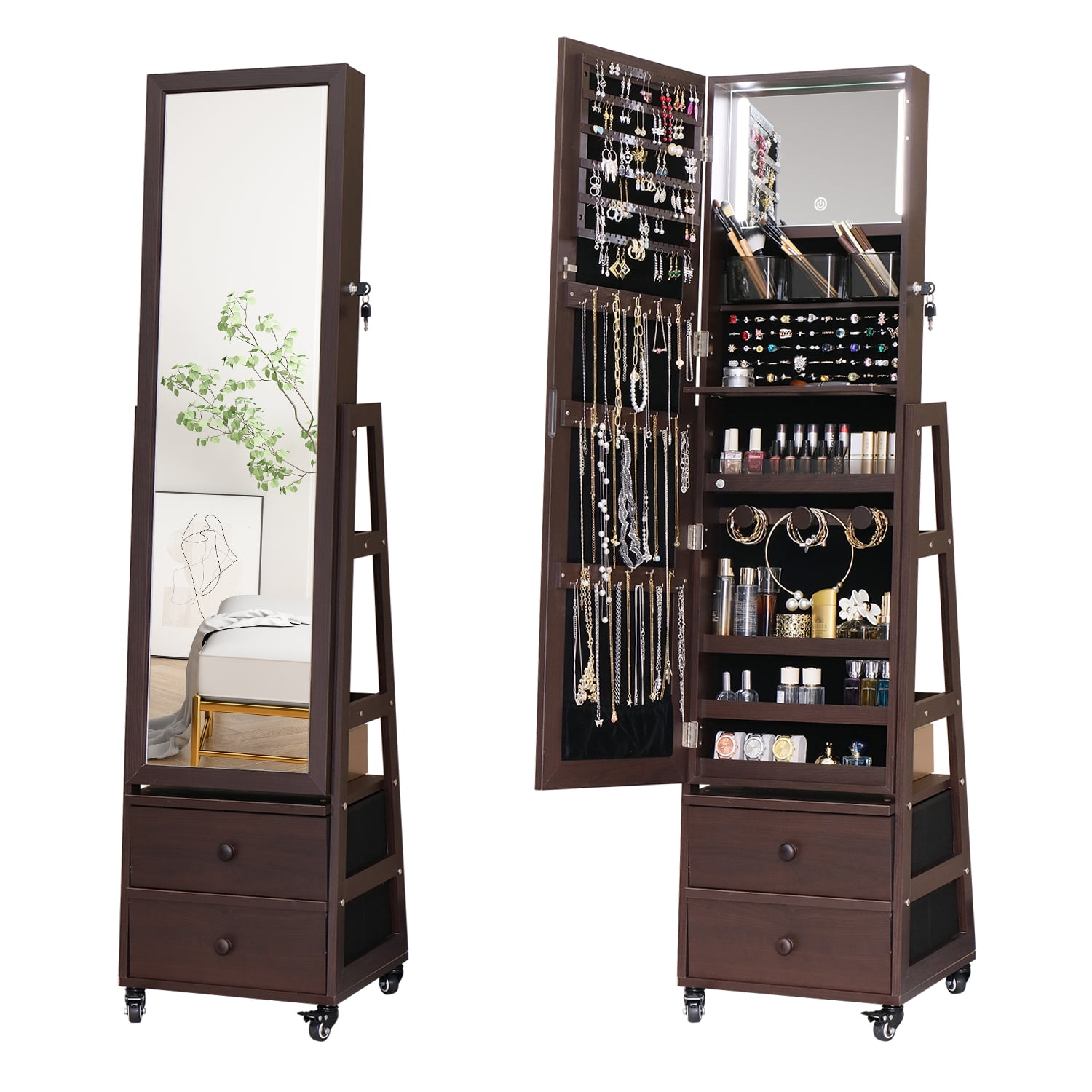 Full Length Mirror Jewelry Cabinet Standing with Jewelry Storage ...