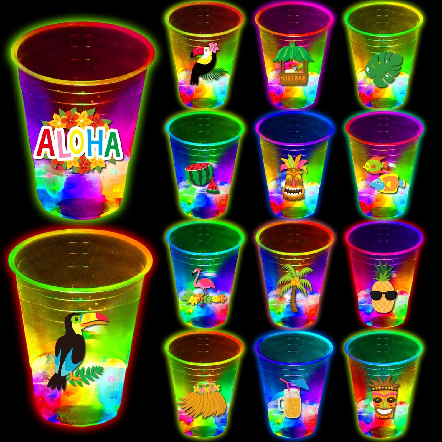 mishunyus 24 Pcs Glow DHF10 Hawaiian Luau Party Cups, Flashing Tiki ...