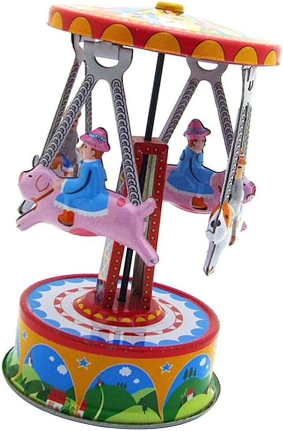 misppro Vintage Wind Up Carousel Tin Toy Metal Collectible Clockwork ...