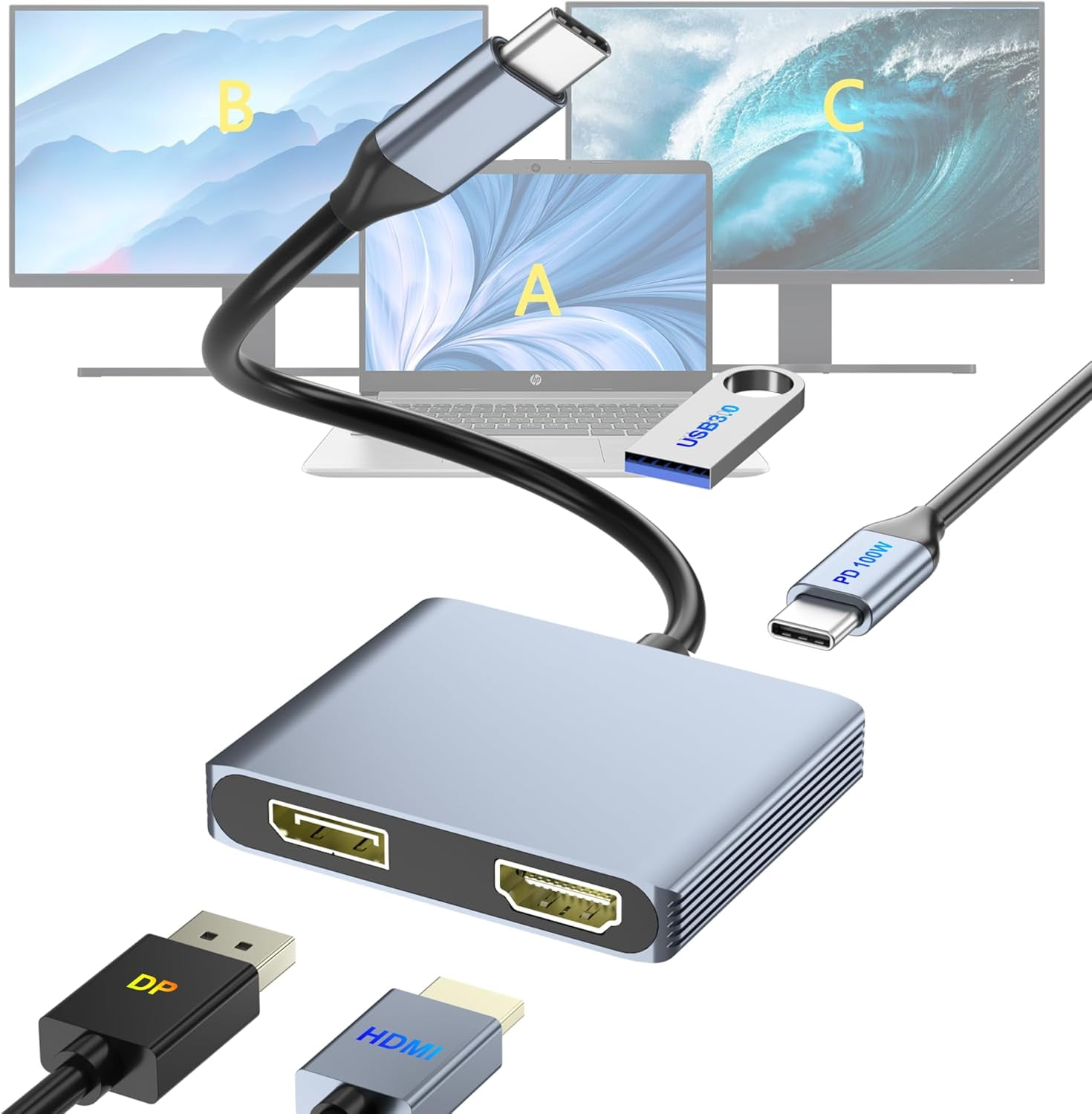 mistyhony USB C to Dual HDMI Adapter,Docking Station Dual Monitor,Type ...