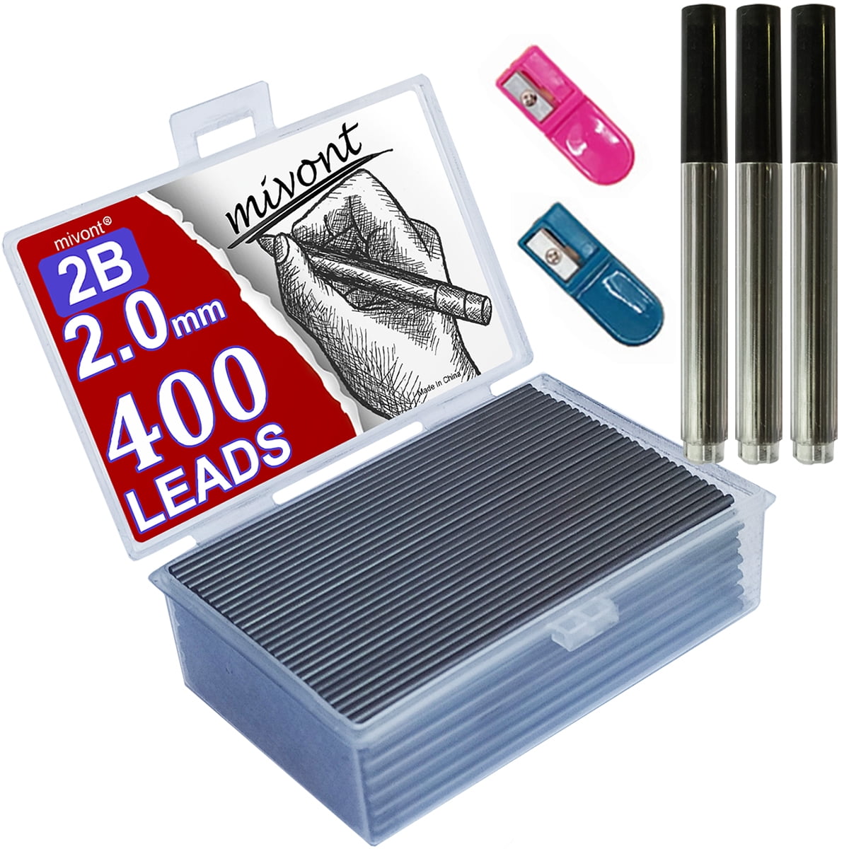 mivont 400pcs 2mm 2B HB Black 2.0mm Mechanical Pencil Holder Lead ...