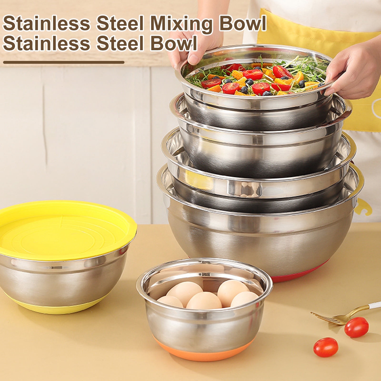 mixing bowl with lid set large capacity non-slip bottom polished ...