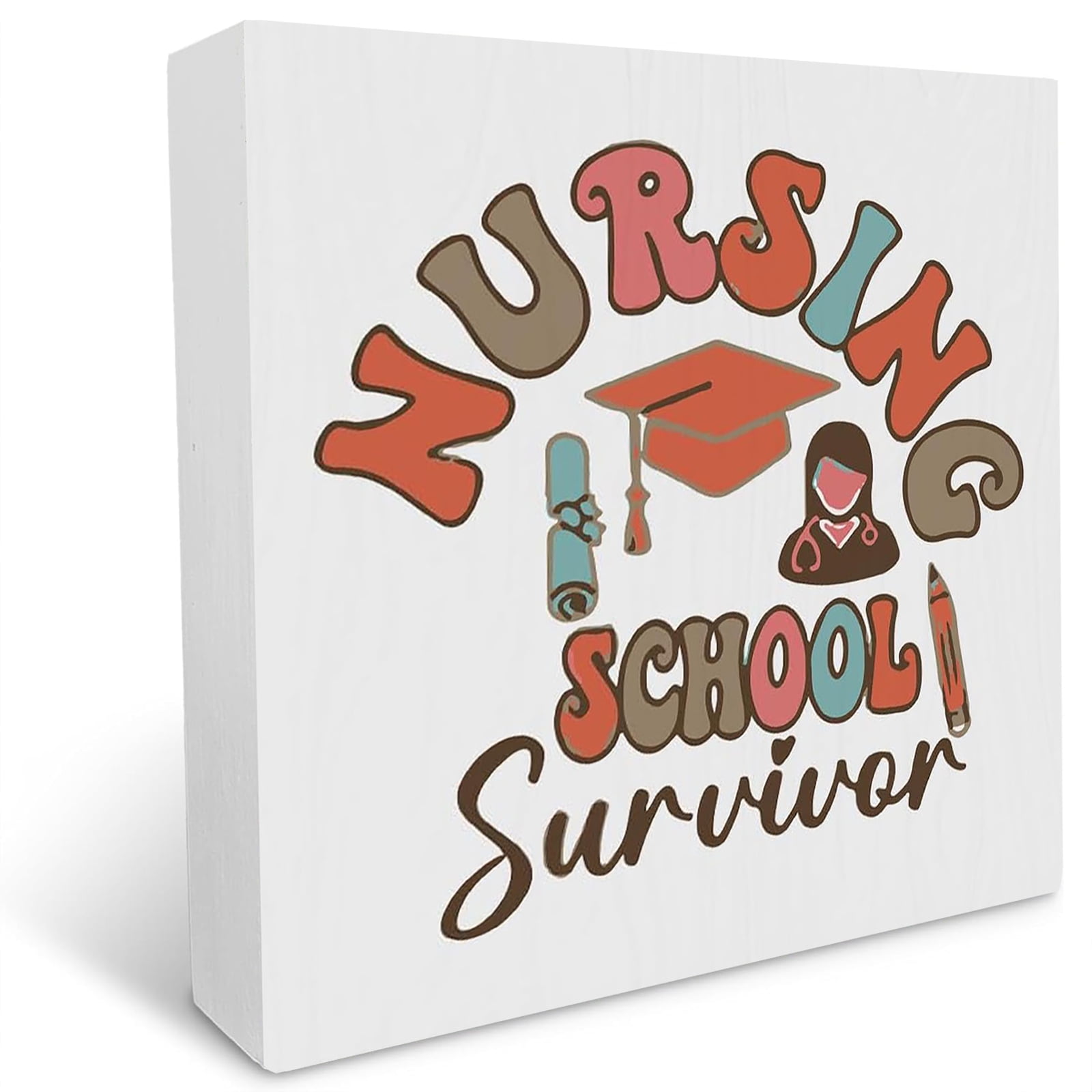 mmiishe Nurse Graduation Wooden Box Sign Home School Wall Decor 7x7 ...