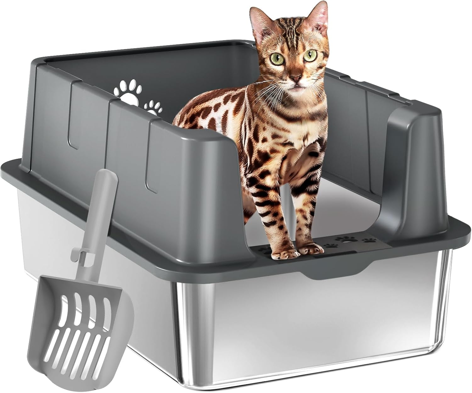 mnbvcfgh Enclosed Stainless Steel Cat Litter Box with Lid Extra Large ...