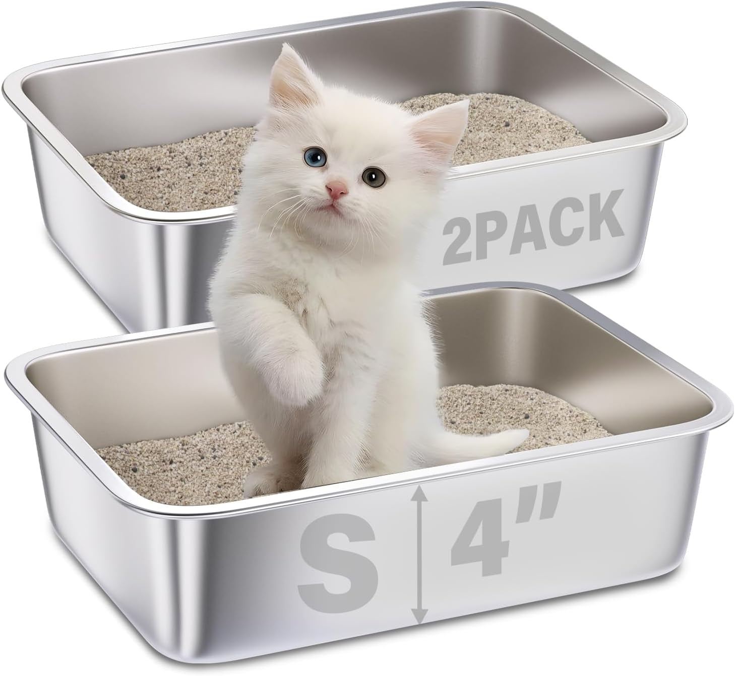 mnbvcfgh Small Stainless Steel Litter Box 2 Pack,15.7"x11.8"x4" Small ...