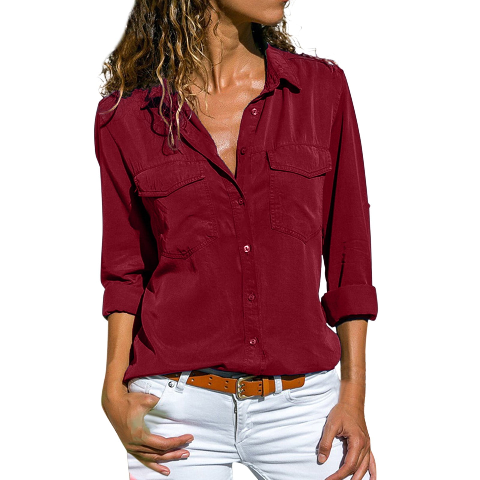 mnjin womens blouses and tops dressy shirts women button shirts long ...