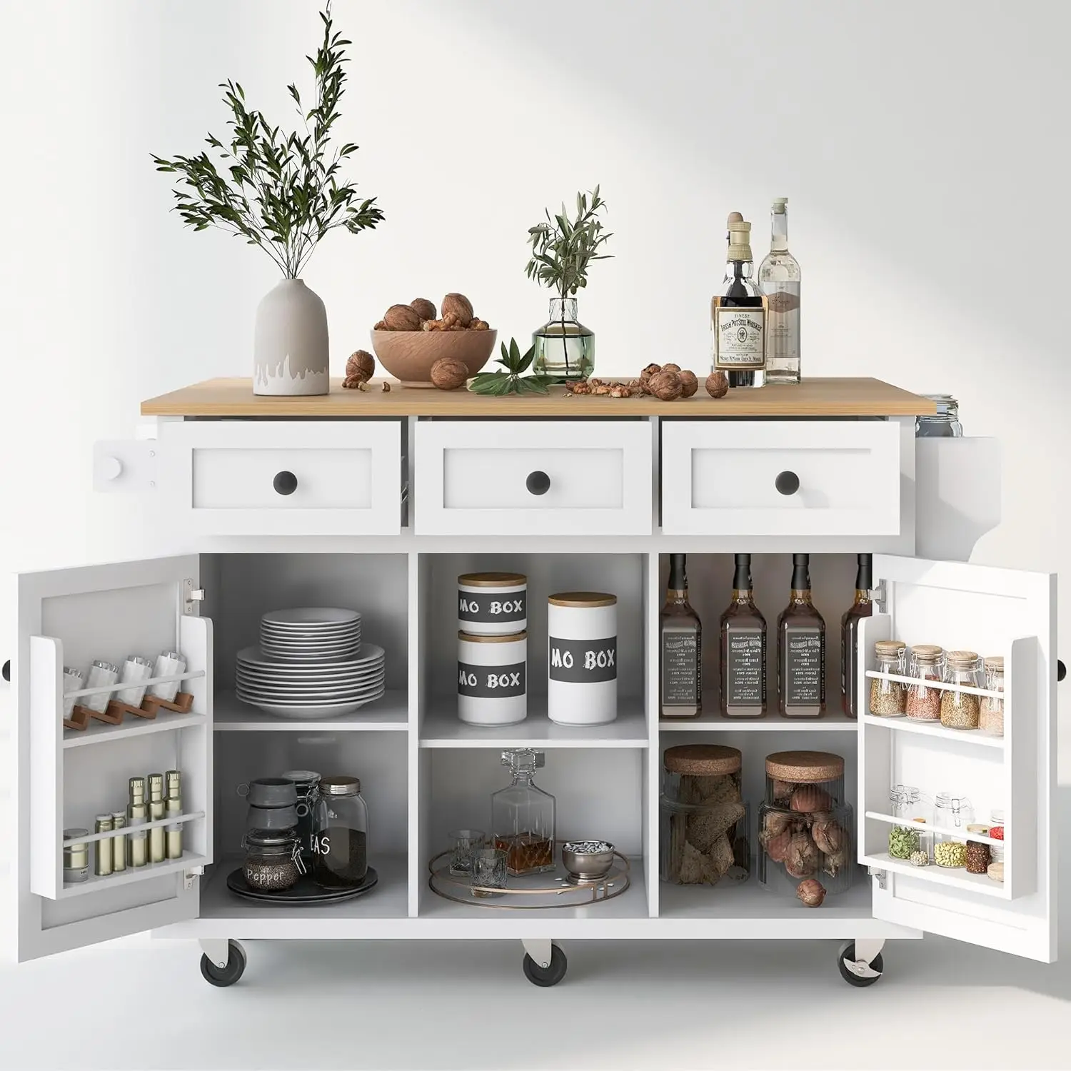 This mobile kitchen island features a versatile drop-leaf design and is ...