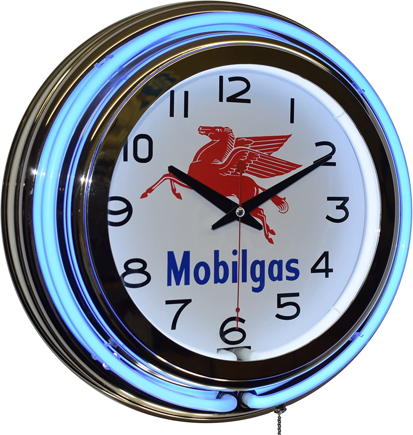 Mobilgas Blue Double Neon Advertising Clock Man Cave Garage Decor ...