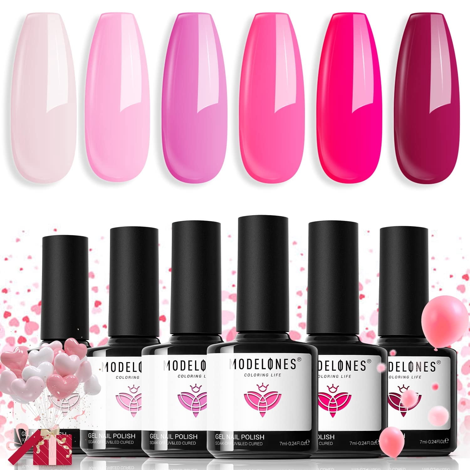 modelones Pink Gel Nail Polish Set 6 Colors, Hot Pink Tones Neon Pink ...