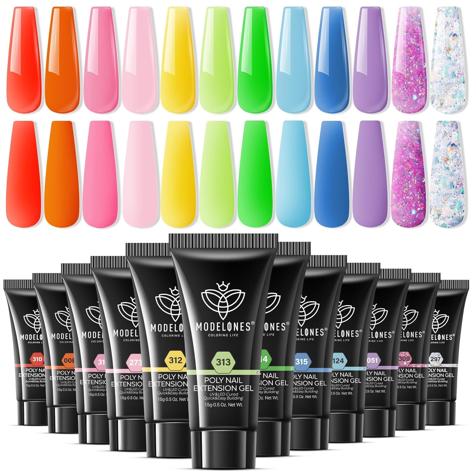 modelones Poly Nail Gel Kit 12 Colors Rainbow Summer Bright Neon Poly ...