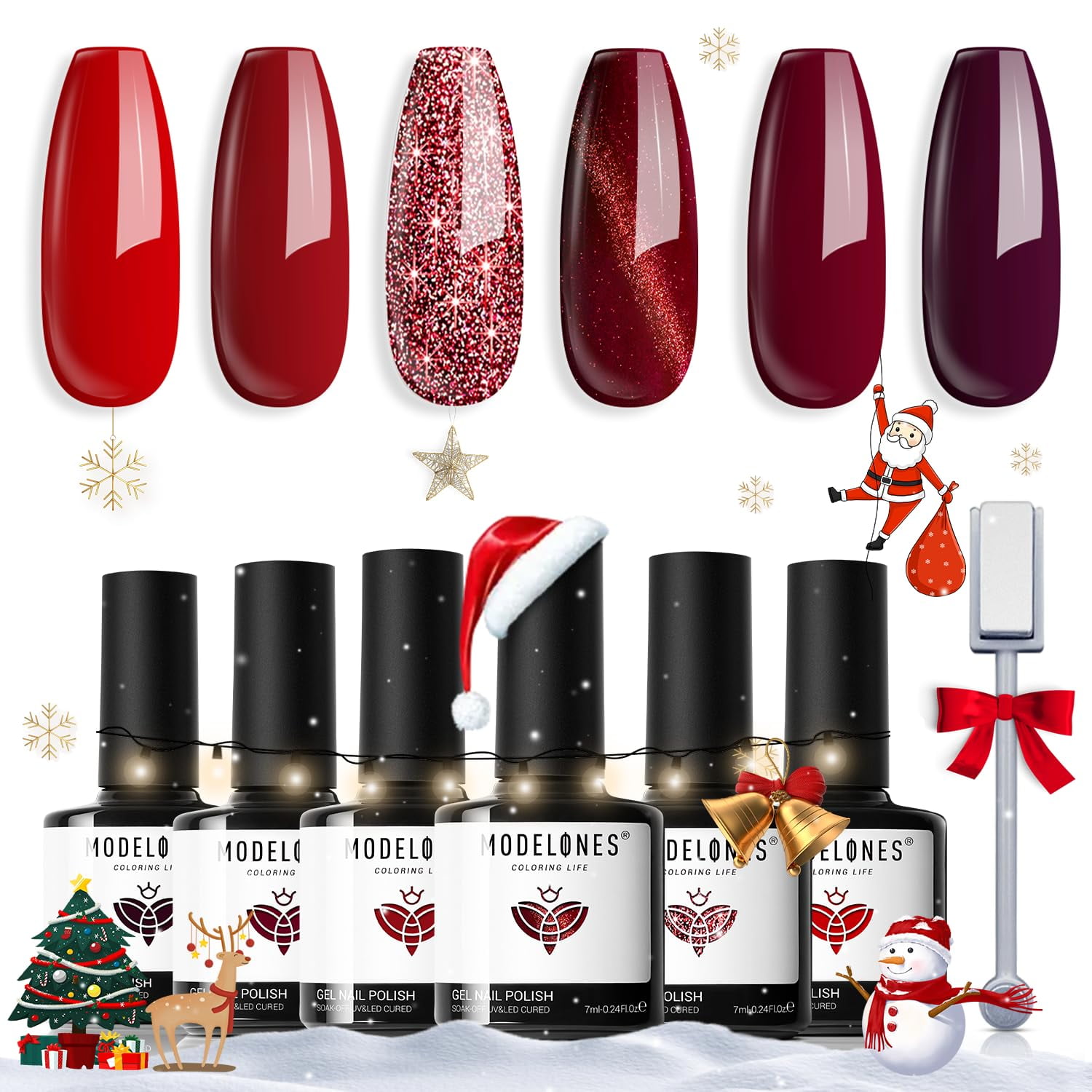 modelones Red Gel Nail Polish Set - 6 Colors Ruby Sparks Collection ...