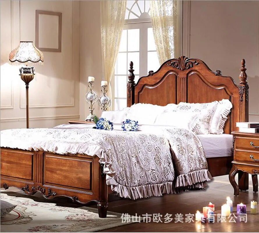 modern American solid wood rubberwood bed 2 people Fashion bedroom set ...