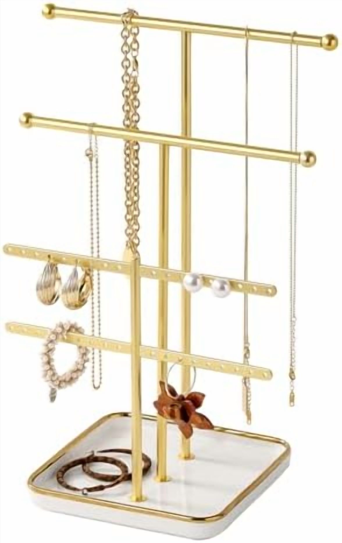 modern T-shaped jewelry rack, jewelry tower, gold metal, square ceramic ...