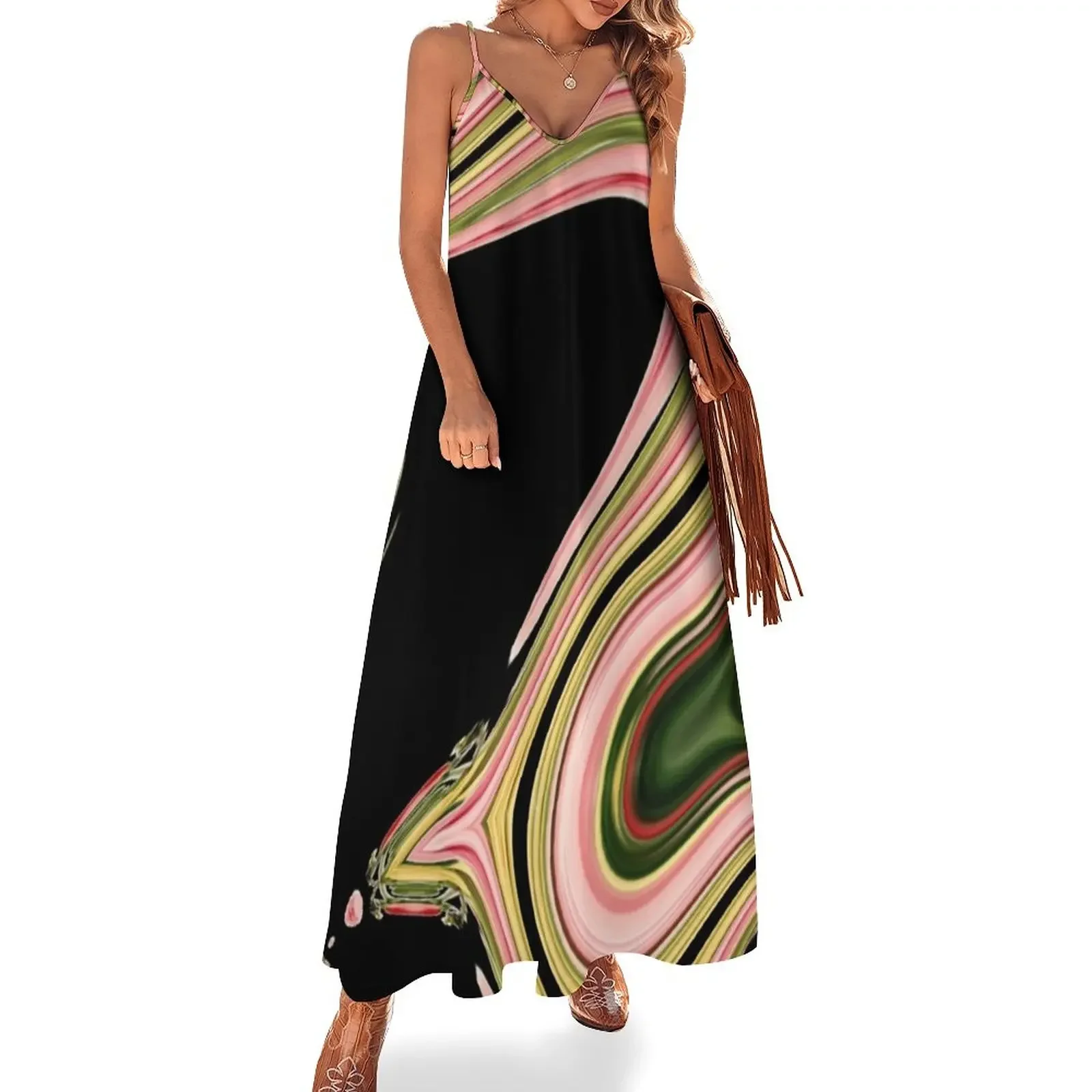 modern abstract black green neon pink swirls Sleeveless Dress clothes ...