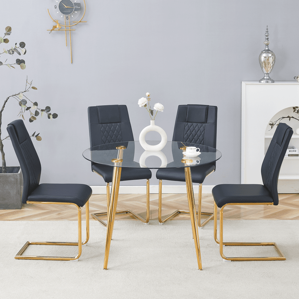 A modern minimalist style round transparent tempered glass table with ...