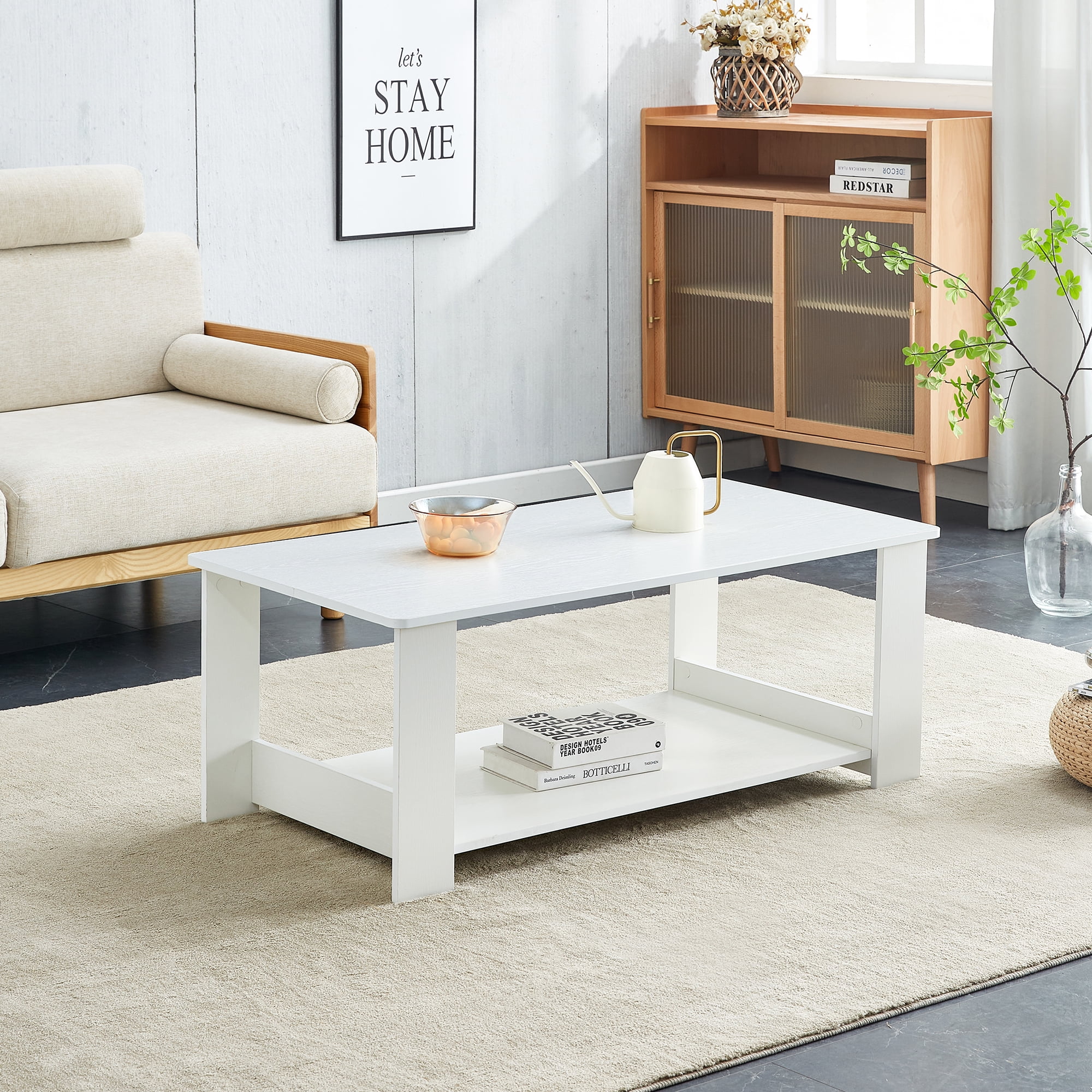 A modern and practical white coffee table and coffee table. The double ...