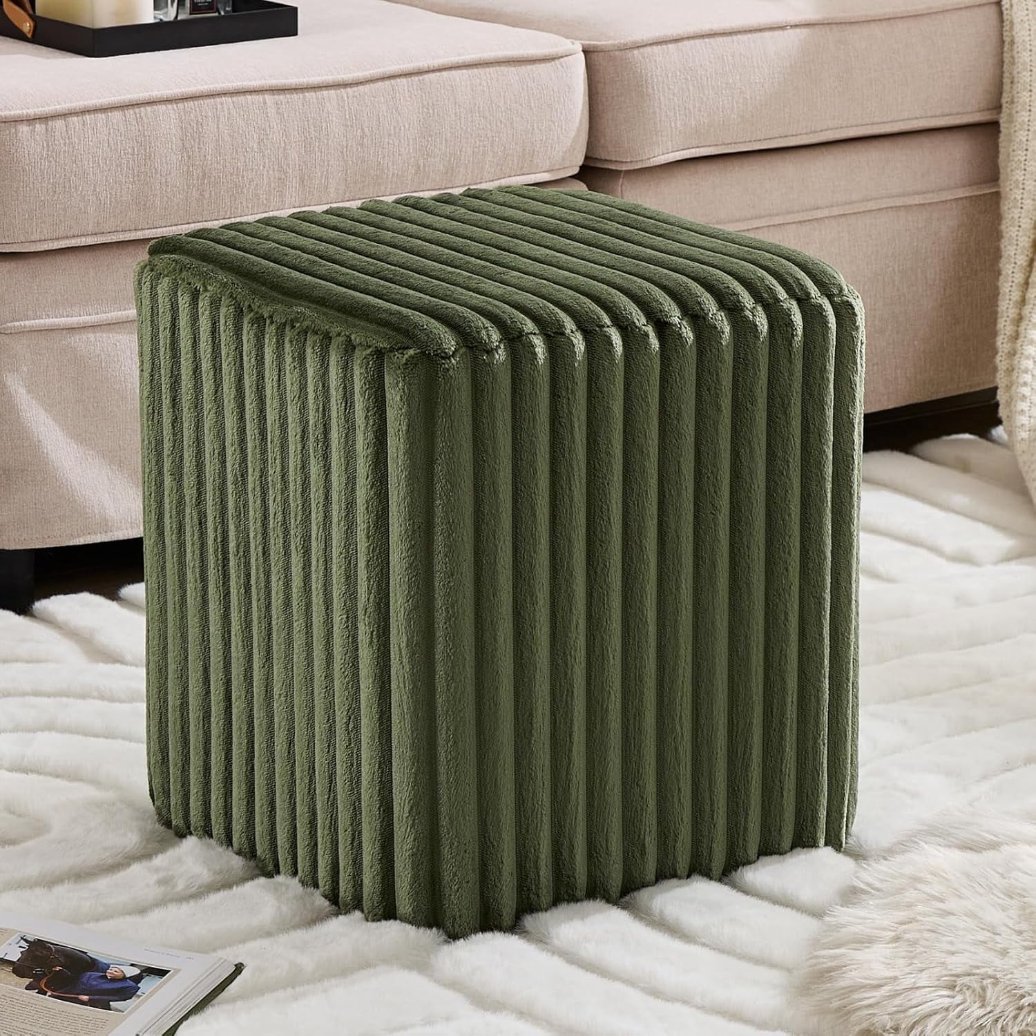 modern square ottoman, vertical channel tufted foot stool ottoman ...
