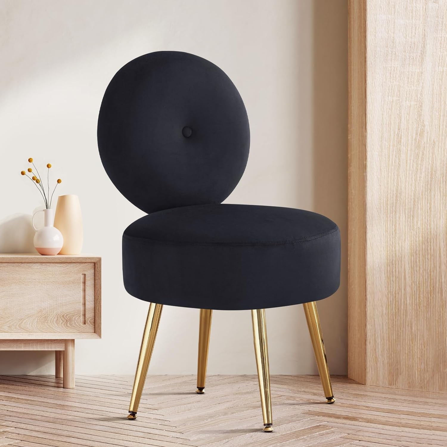 Modern Velvet Makeup Chair, Upholstered Vanity Stool Armless Vanity ...