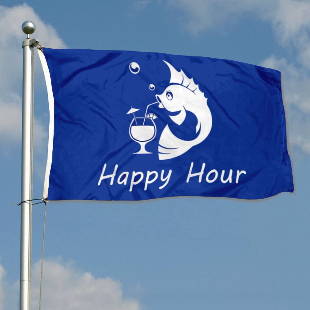 mokarier Happy Hour Fish Flag Banner Outdoor Indoor Decoration Flag ...