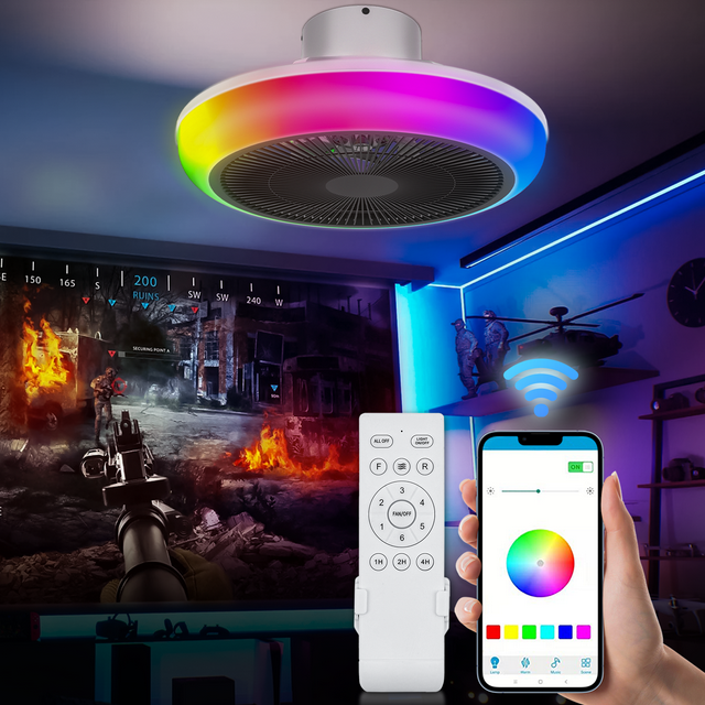 Mollie 18" LED Bluetooth Fixture, RGB 7-Color Ceiling Fan with Remote ...
