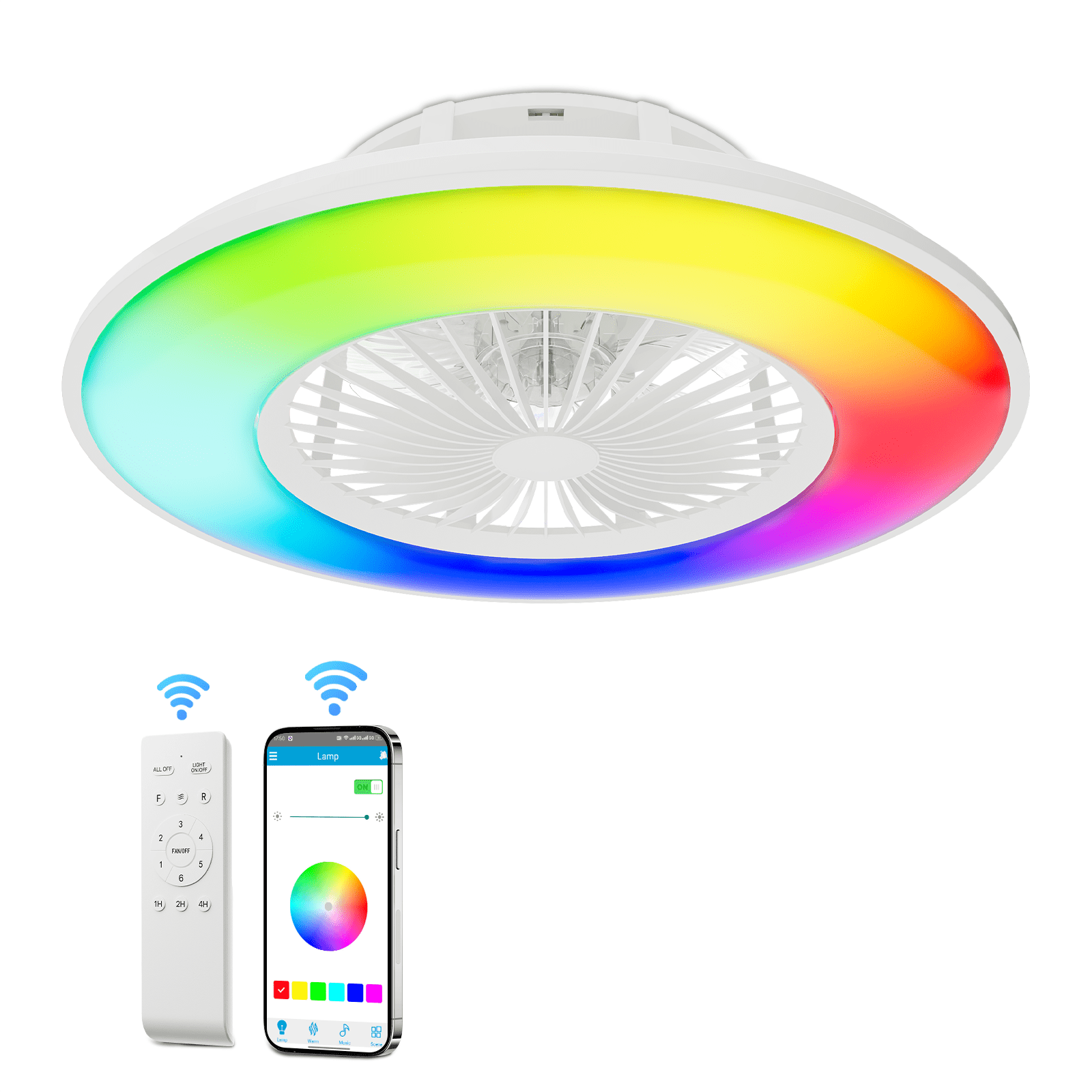 mollie 22" Ceiling Fan with Lights & Remote, RGB Dimmable LED Enclosed ...