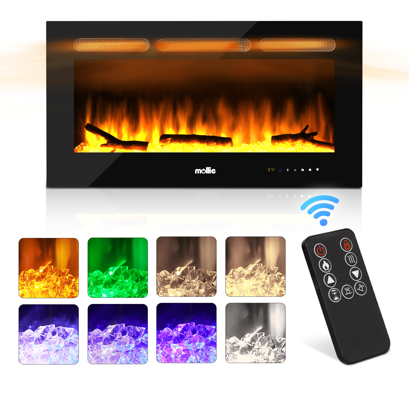 "Mollie 36"" LED Electric Fireplace, 1400W Wall-Mounted Heater with 8 ...