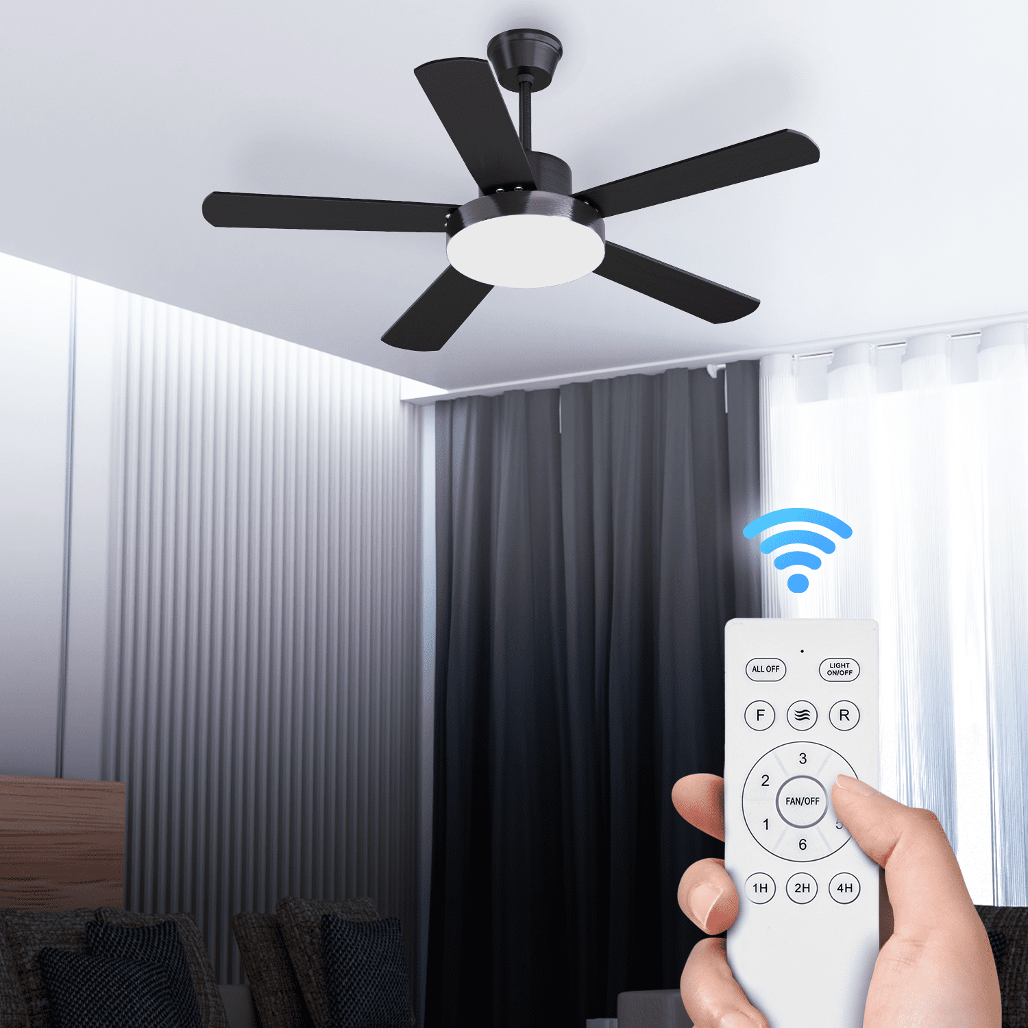 "Mollie 52"" Modern Wood Ceiling Fan with Light & Remote, 3-Color LED ...