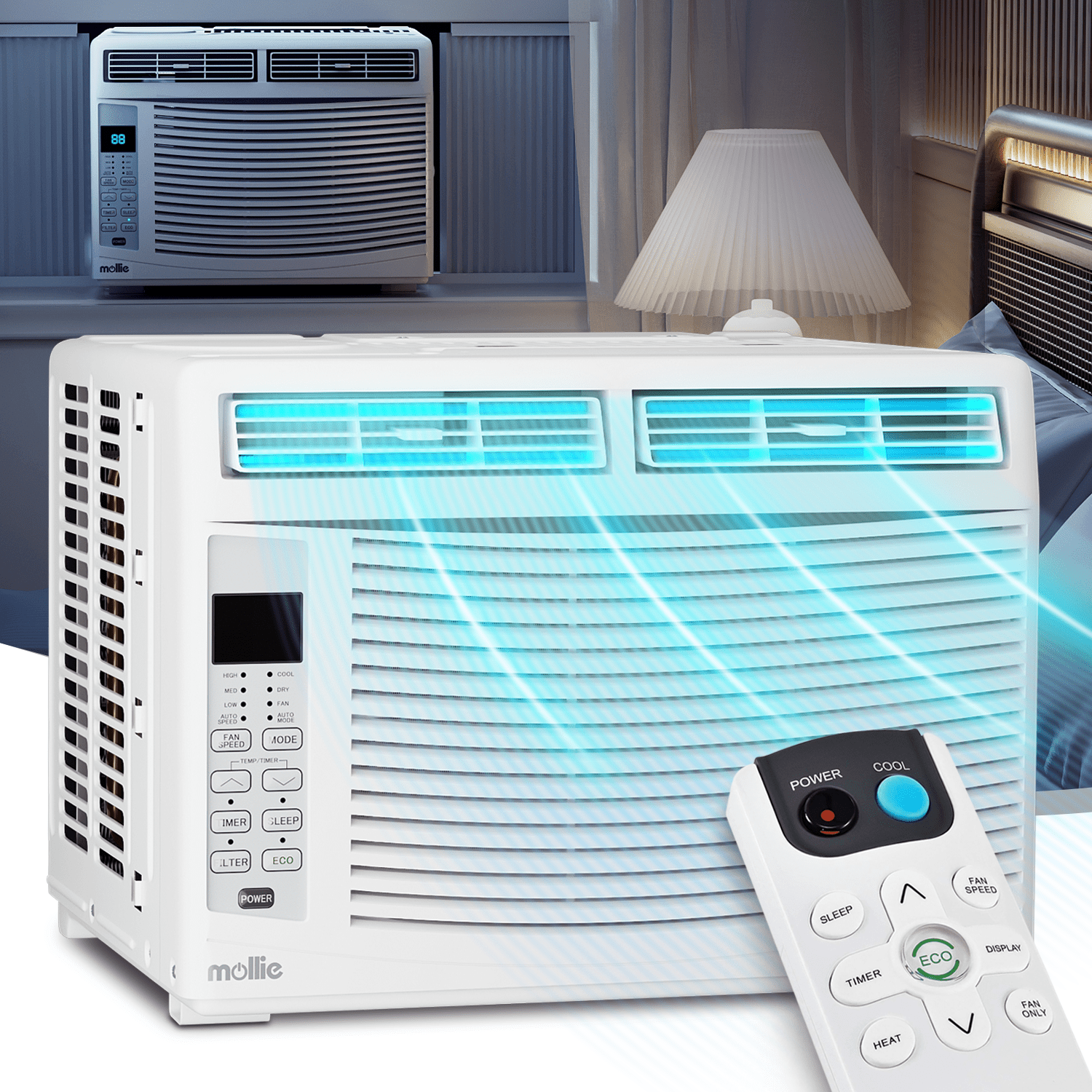 Mollie 6,000 BTU 115V Window AC Unit, Cools Indoor Small Room Up to 250 ... Mollie 6,000 BTU 115V Window AC Unit, Cools Indoor Small Room Up to 250 ...