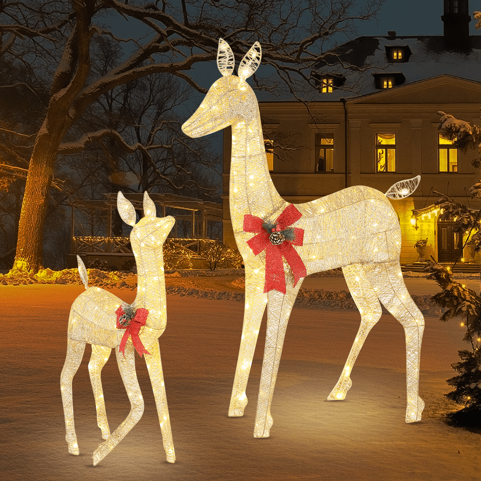 mollie Lighted Christmas Deer Family Set Outdoor Decoration, w/ 210 LED ...