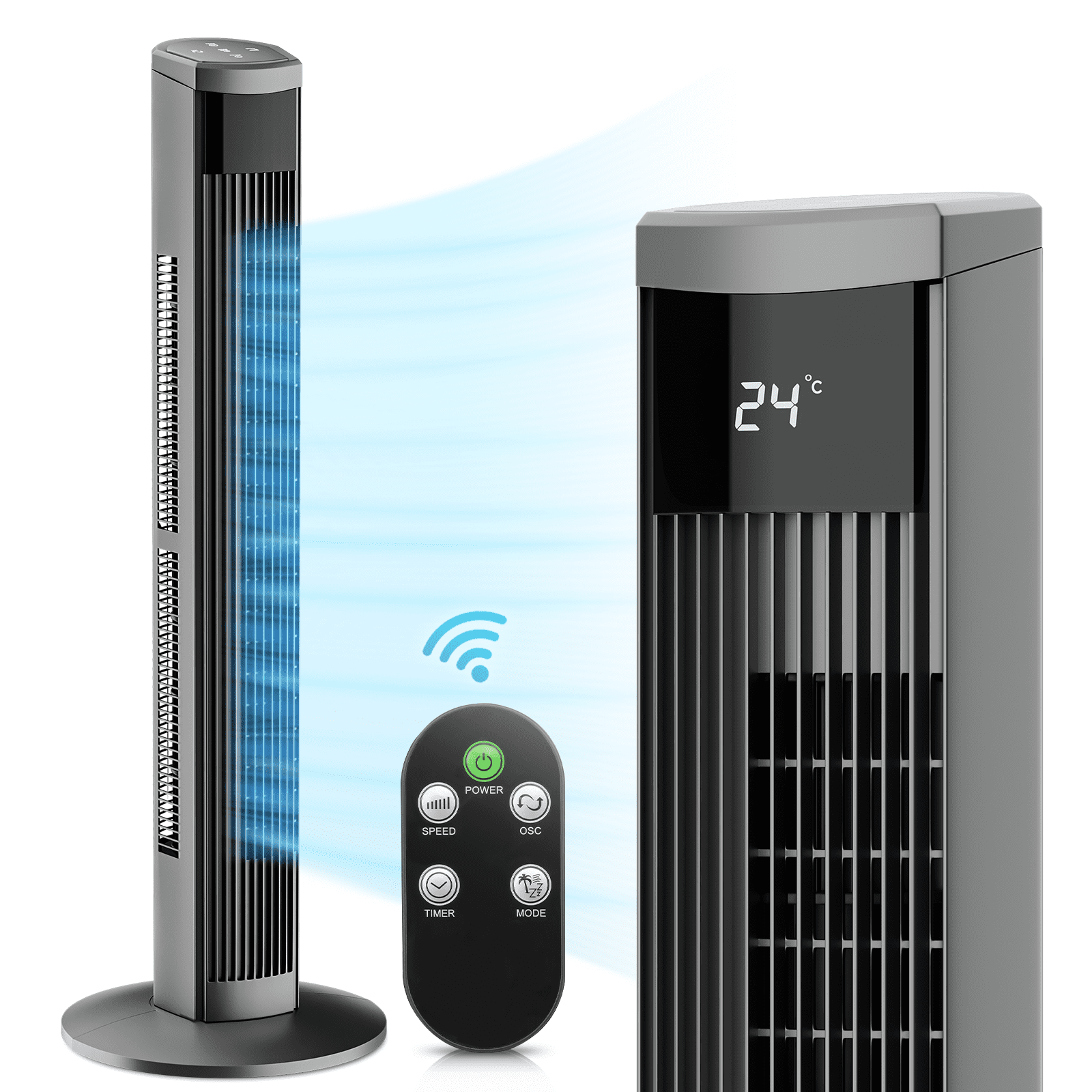 mollie Tower Fan for Bedroom, 37.5" Bladeless Fan, 70° Oscillating Fan ...