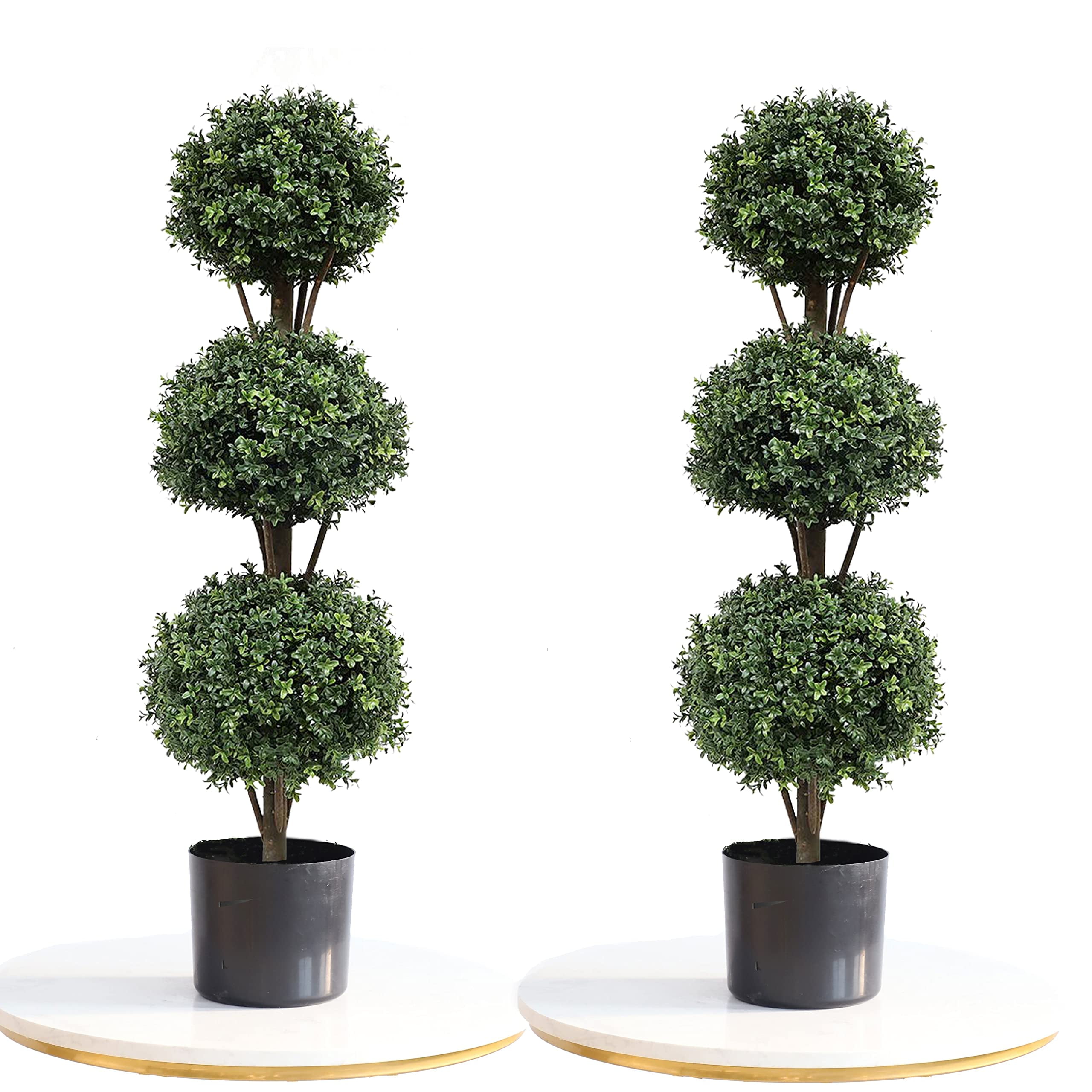 momoplant Set of 2 UV Resistant 47 inch-4Ft Artificial Boxwood Topiary ...