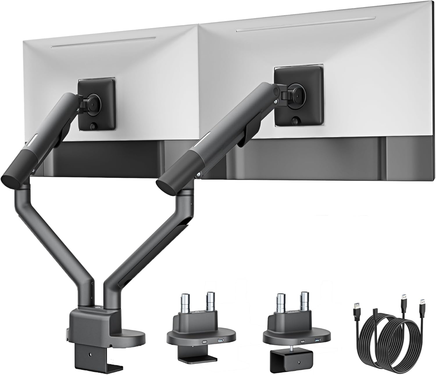 monTEK Dual Monitor Stand with USB-C & USB-A 3.0 Ports, for 2 Screens ...