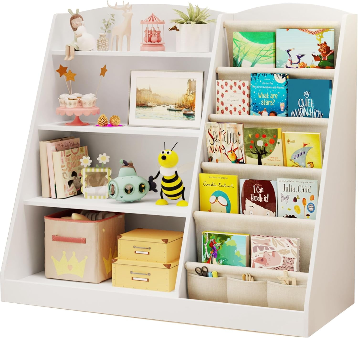 montessori bookshelf Storage Organizer 4 Tier Wooden Kids Book Shelf ...