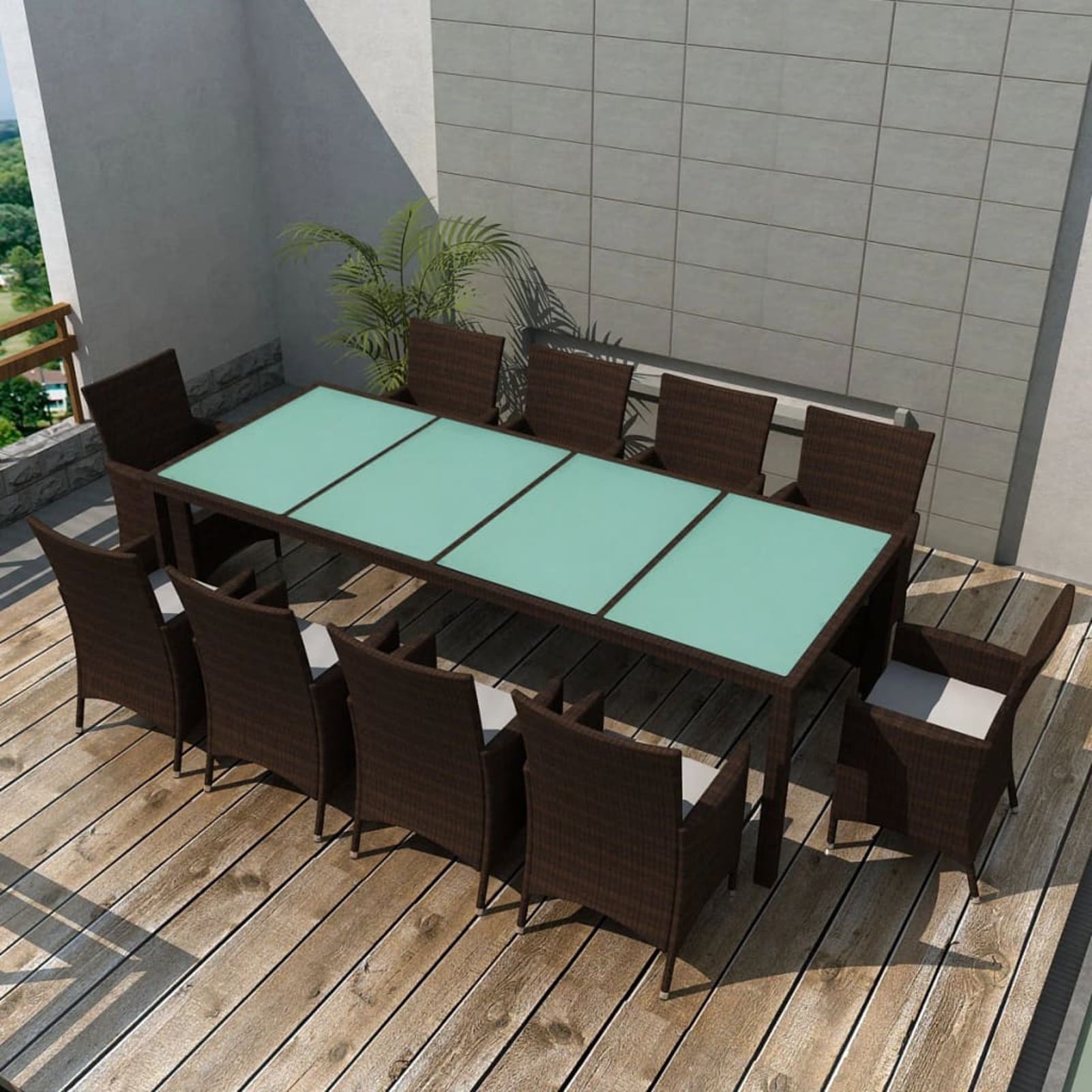 moobody 11 Piece Patio Dining Set Glass Tabletop Garden Table and 10 ...