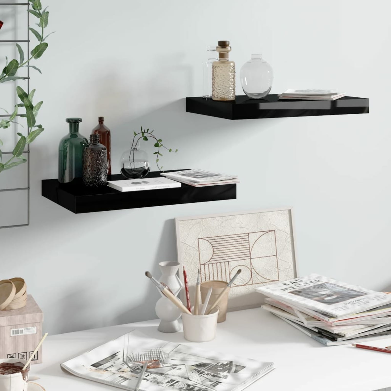 moobody 2 Piece Shelves MDF Wall Mounted Shelf Photo Display Stand ...