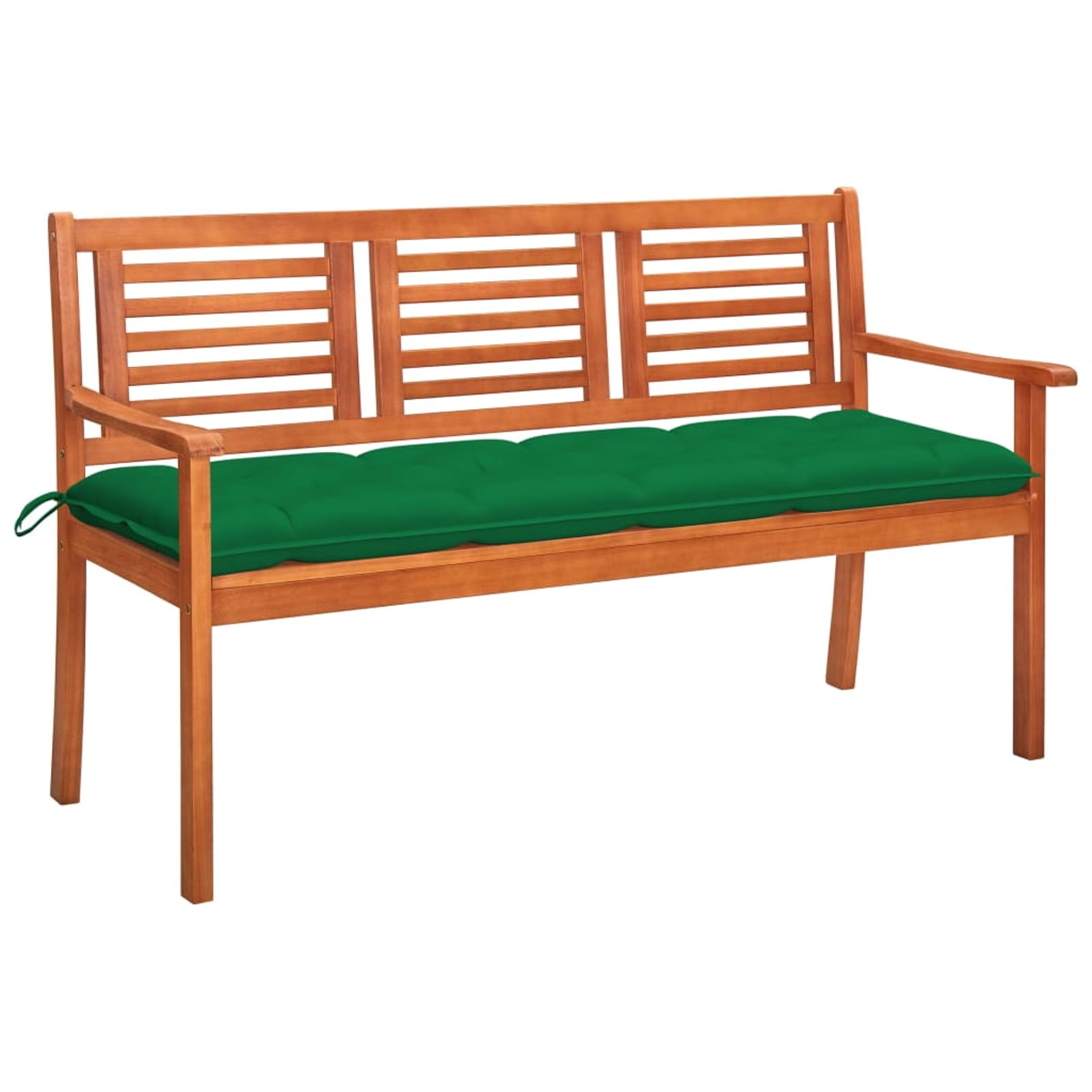 moobody 3-Seater Garden Bench with Green Cushion Eucalyptus Wood Porch ...