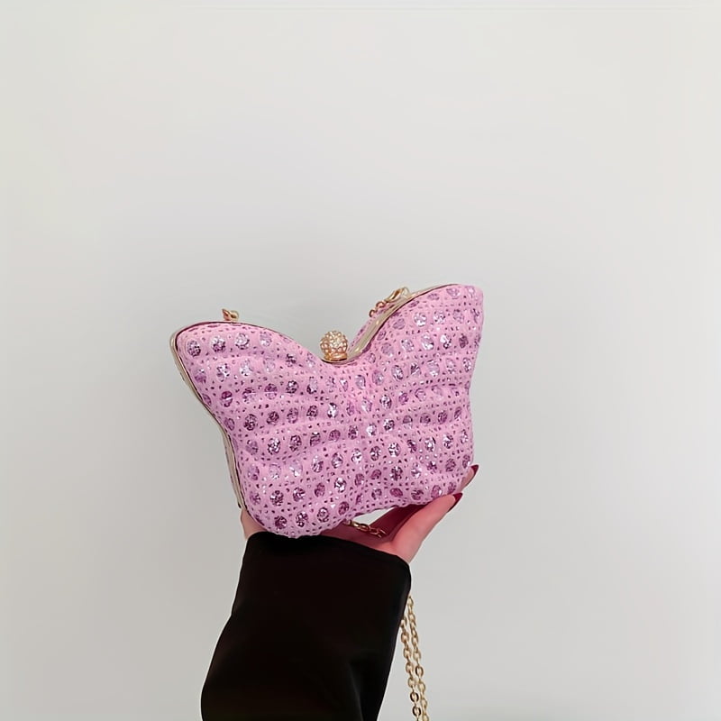 moocr Butterfly-Shaped Mini Purse Chic Sparkling Shoulder Bag With ...