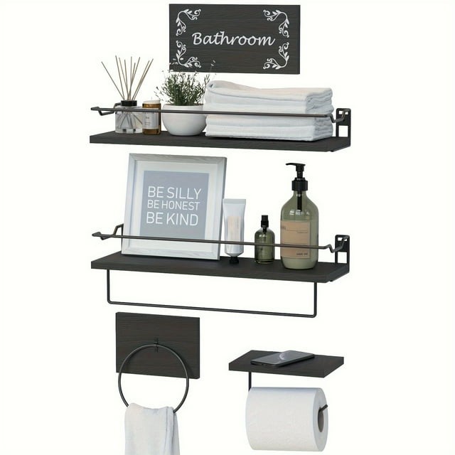 Moocr House Bathroom Accessories Set Of 5 Wall Mounted Floating Shelves