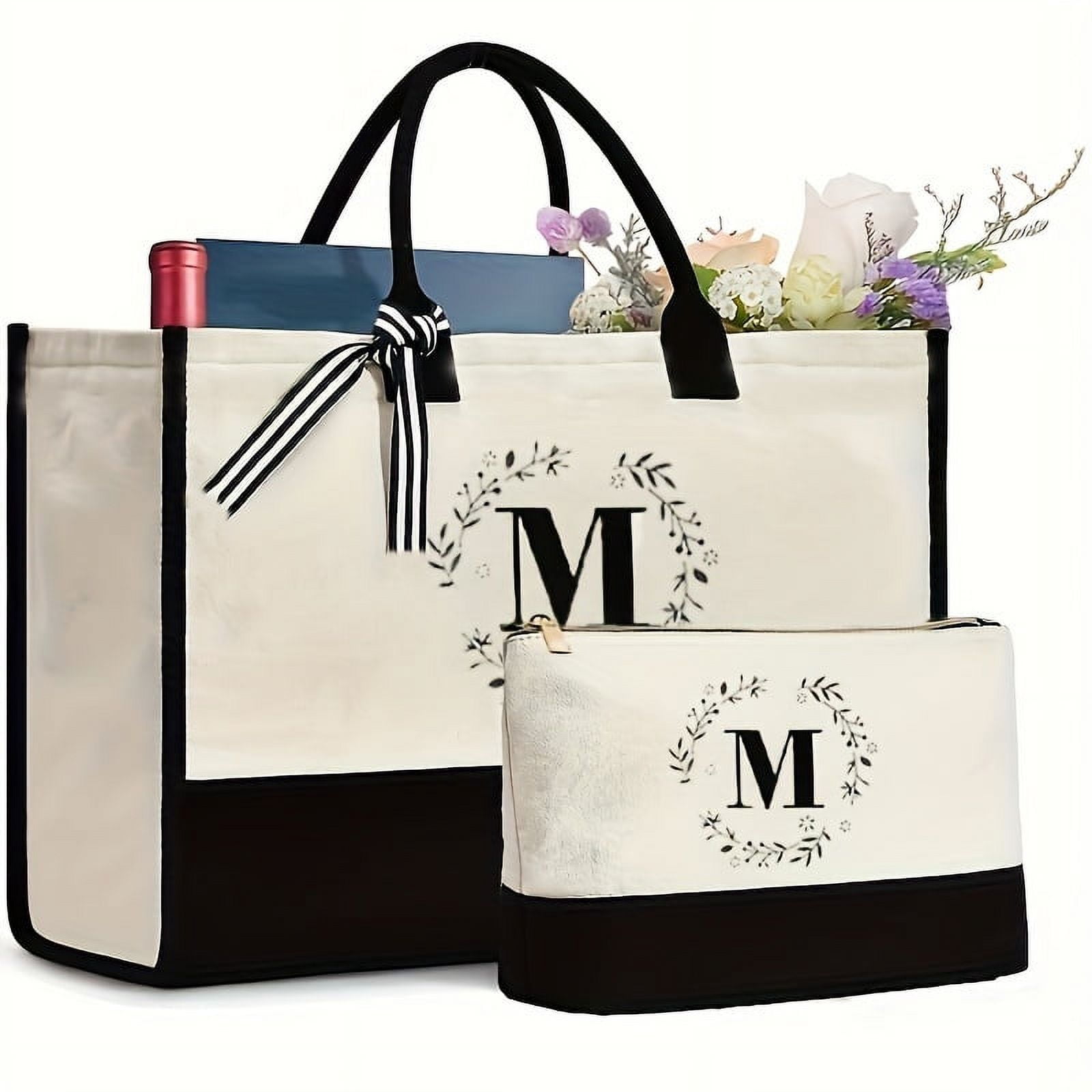 moocr Set Monogram Print Tote Bags Large Canvas Shoulder & Hand Carry ...