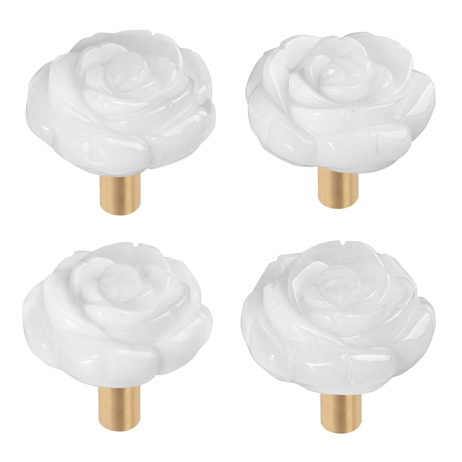 mookaitedecor Set of 4 Natural White Jade Crystal Cabinet Knobs with ...