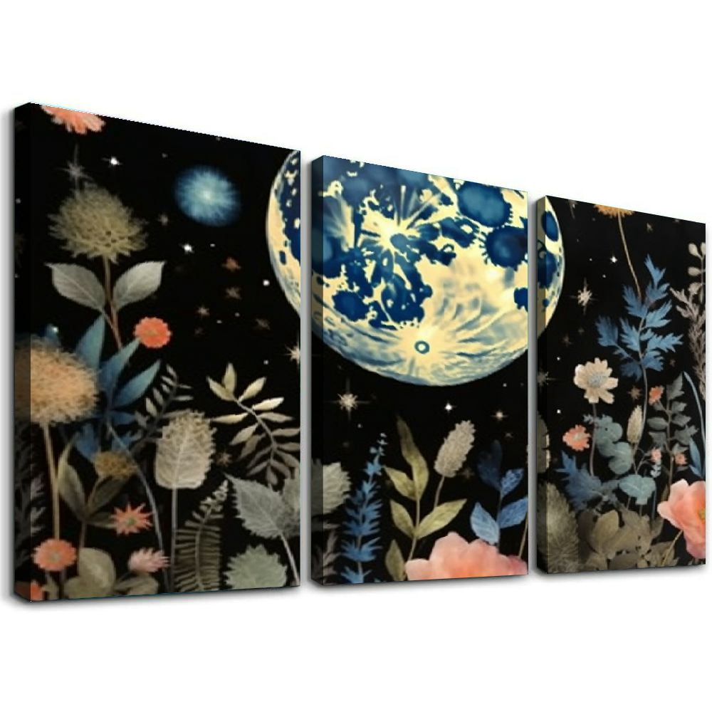 moon flowers night sky Canvas Wall Decor for Bathroom Living Room ...