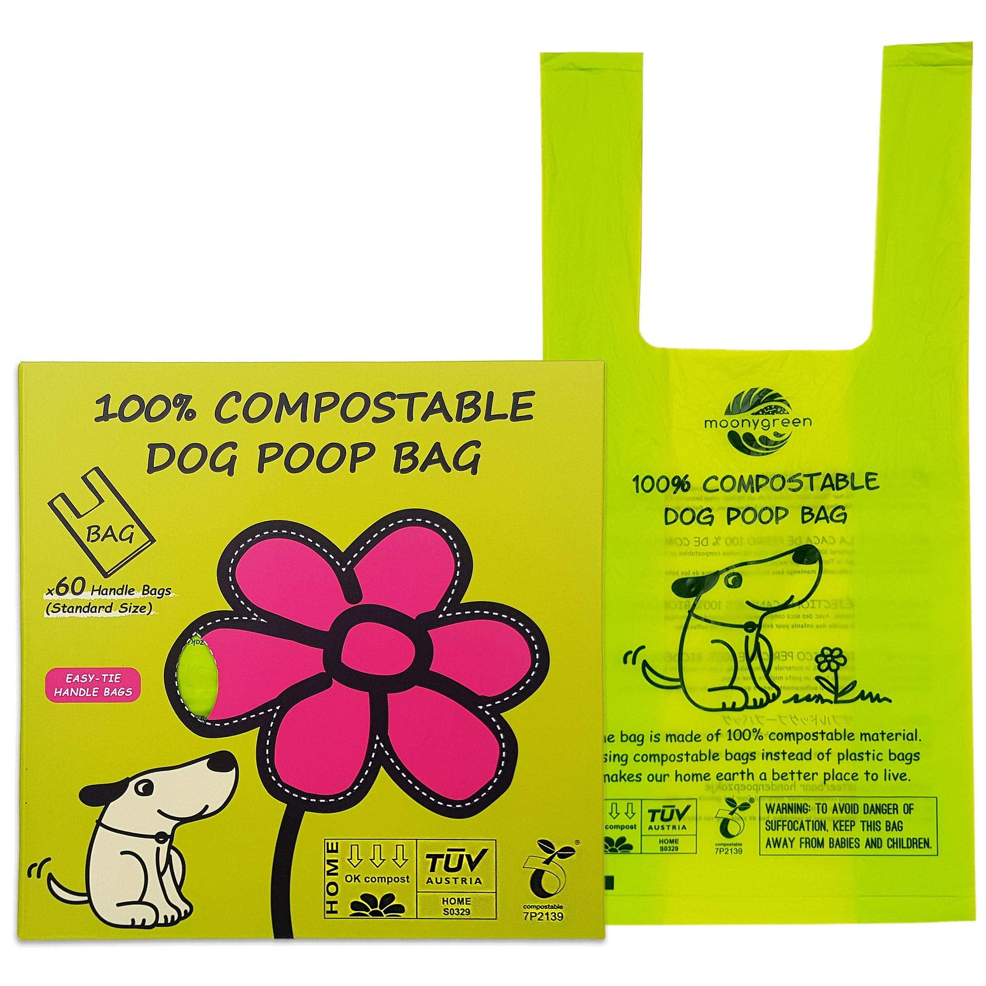 moonygreen Dog Poop Bag, Compostable Cat Litter Bags Easy-Tie Handles ...