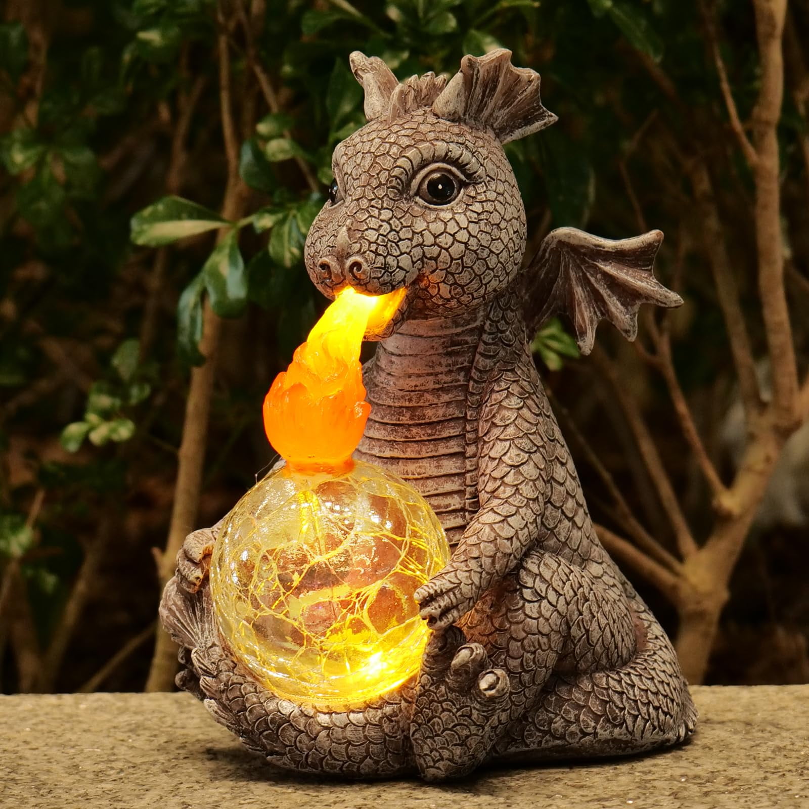 mopha Solar Garden Outdoor OIF8 Statues Dragon Holding Magic Orb with ...