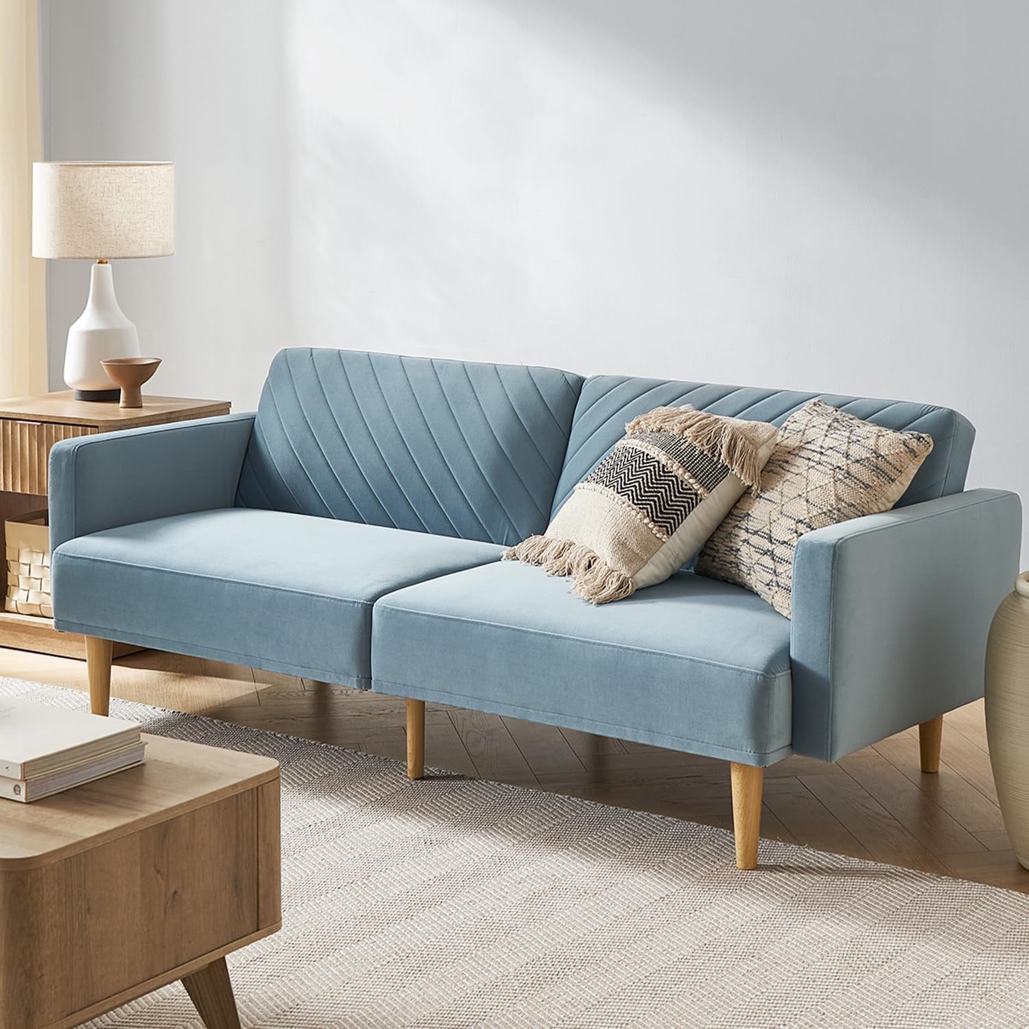 mopio 76.8" Futon Sofa Bed, Small Couch, Sleeper, Loveseat, Mid Century ...